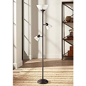 360 Lighting Riley Rustic Farmhouse Torchiere Floor Lamp Standing 72" Tall Painted Bronze Brown Metal 3-Light Clear Glass Shade for Living Room Reading Bedroom Office House Home Decor