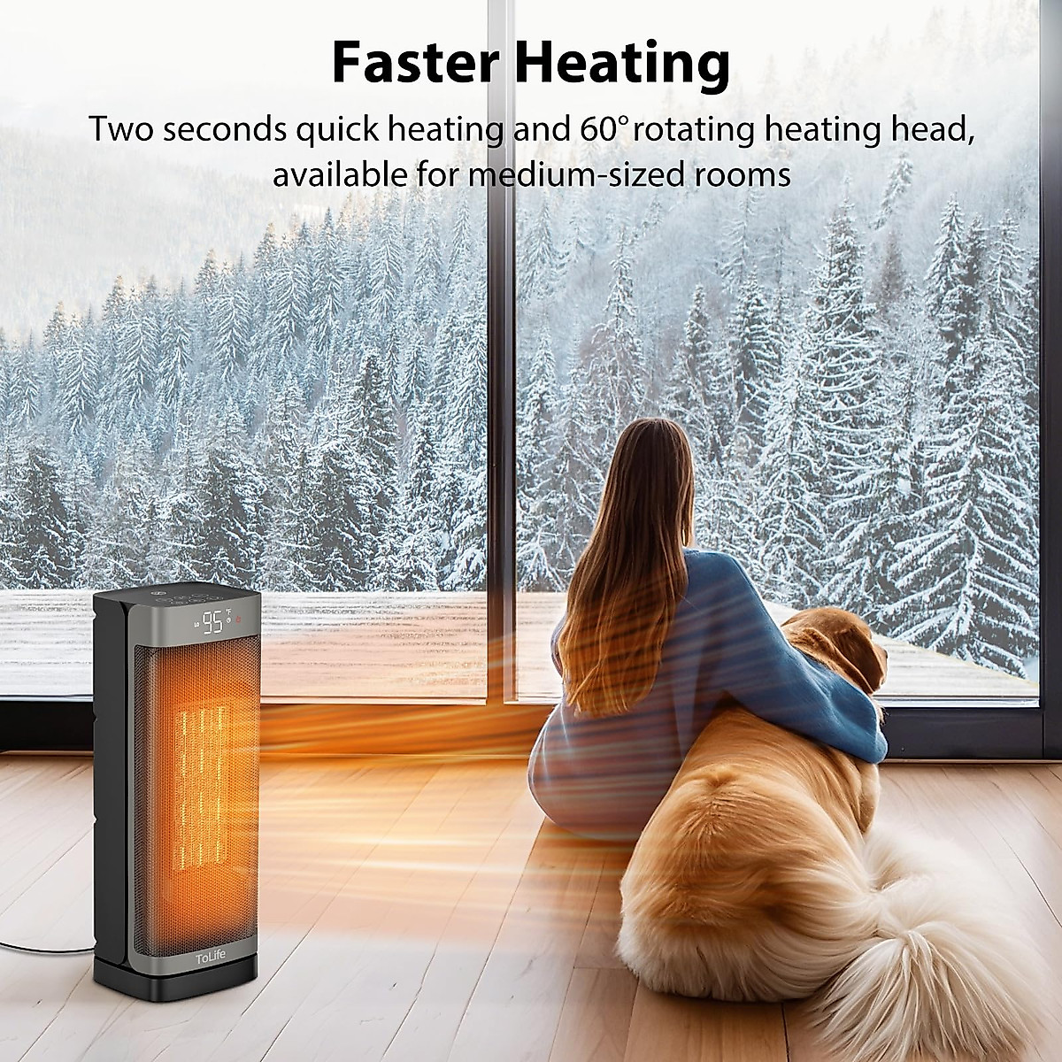 Space Heater Indoor with Thermostat, 16 inch PTC Electric Heater, 60°Oscillating, 4 Modes, 12h Timer, 1500W Portable Heater for Indoor Use, Grey