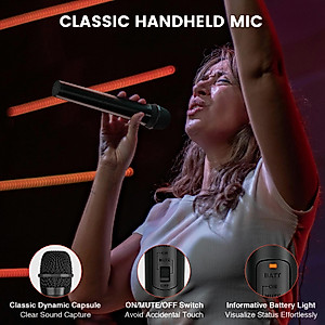 Phenyx Pro Wireless Microphone System, VHF Wireless Mic Set with Handheld Microphone/Bodypack/Headset/Lapel Mics, Stable Signal, Cordless Mic for Singing, Karaoke, Church, DJ (PTV-1B)