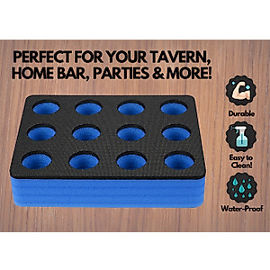 Polar Whale Shot Glass Holder Organizer Modern Tray for Home Kitchen Bar or Club Party Durable Blue and Black Durable Foam Serving Rack 10 Inches Wide Holds 12 Shots