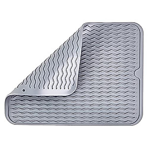 AmazonCommercial Silicone Dish, Sink Drying Mat, Reusable, Easy to Drain and Clean, 15.8 x 12-Inches