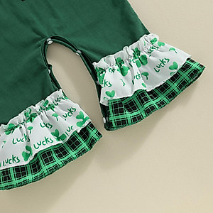Newborn Baby Girl St. Patrick's Day Outfit Long Sleeve Four Leaf Clover Romper Ruffle Bodysuit Jumpsuit Headband Set (Green, 0-3 Months)