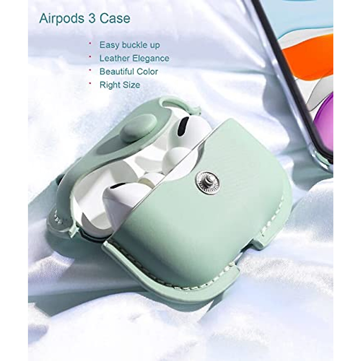 Miitoomo AirPods 3 Case Leather Case for Apple AirPods 3rd Generation Fashion Rose Pink Case Snap Closure Charging Case (Light Pink)