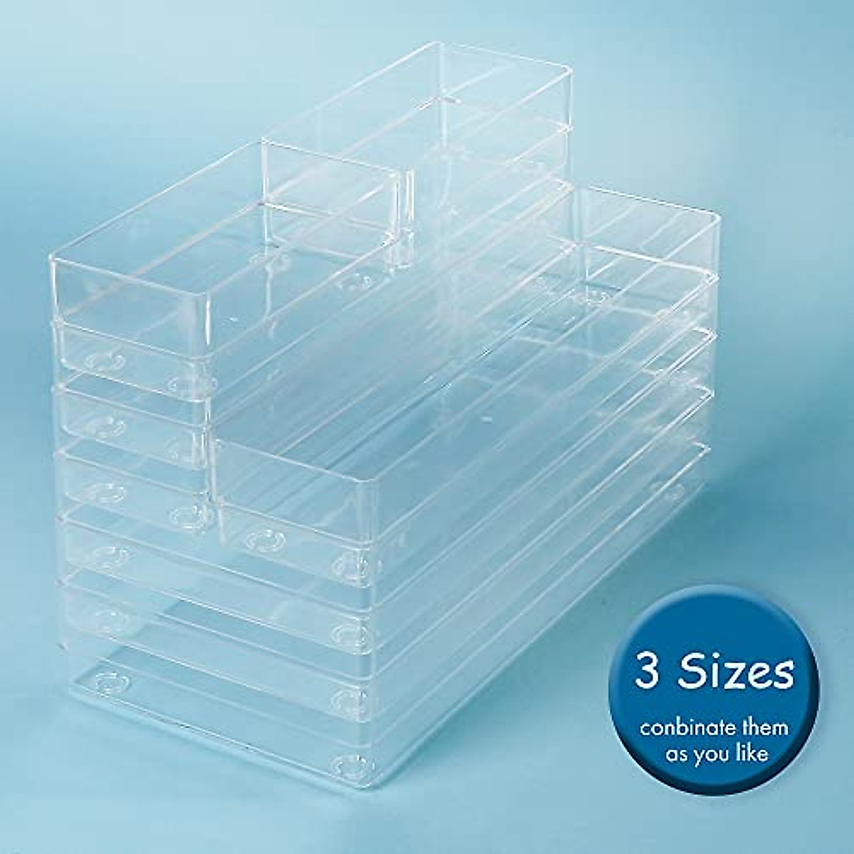 LotFancy Clear Plastic Drawer Organizer, 6'' x 3'' x 2'', Set of 3 Drawer Storage Containers Bins for Dresser Cosmetics Makeup, Stackable