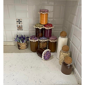 10 Pieces Elastic Jar Cover Cloth - 100% Cotton Jar Cover Cloth - Stretchy Colorful (Red,Blue,Yellow,Pink,Green) Flowered Pattern - Breathable Fermentation Lid Bowl - Reusable Elastic Cloth Jar Covers