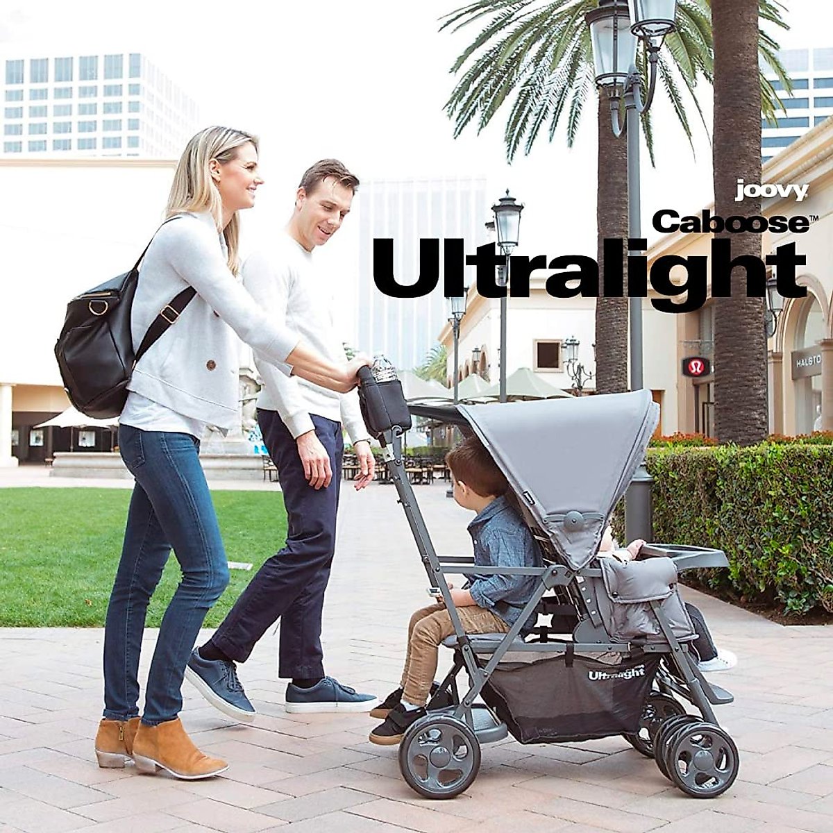 Joovy Caboose Ultralight Sit and Stand Double Stroller with Rear Bench and Standing Platform, 3-Way Reclining Seats, Optional Rear Seat, and Universal Car Seat Adapter (Turq)