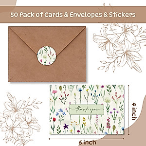 CCAMSSELY Wedding Thank You Cards with Envelopes - 50 Pack Watercolor Floral Thank You Cards Bulk for Baby Shower Bridal Birthday Graduation - 4x6 inches