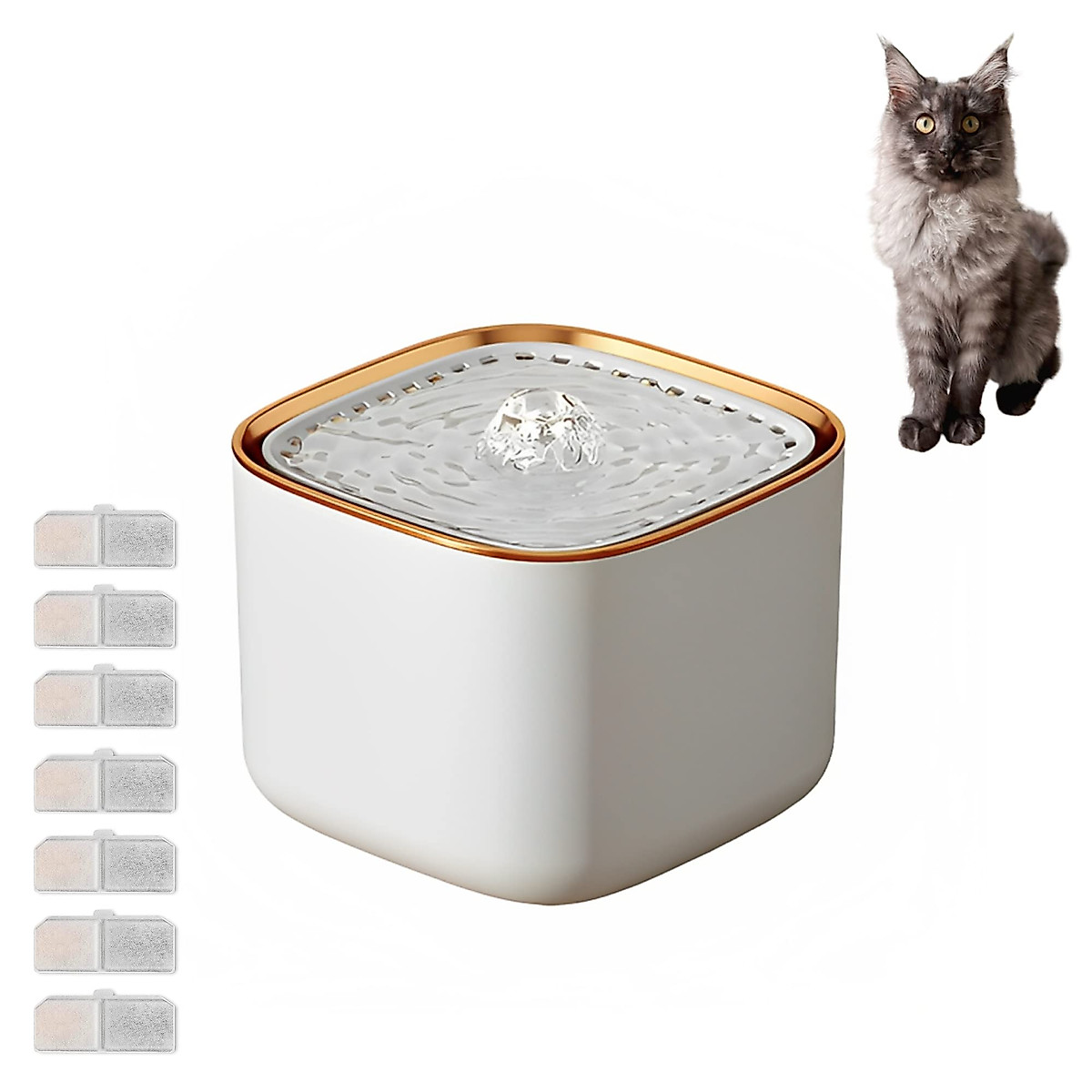 BESTIA Jack Cat Water Fountain - 67oz/2.5L Noise-Free, LED Light, Carbon Absorption Filter, Pet Water Fountain for Cats & Small Dogs (White, Polypropylene)