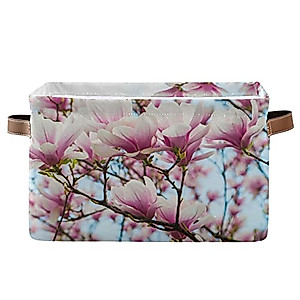 ALAZA Pink Blooming Tree Flowers Storage Basket for Shelves for Organizing Closet Shelf Nursery Toy, Fabric Collapsible Storage Organizer Bins Decorative Baskets with Handles Cubes