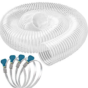 Heavy PVC Dust Collection Hose 4" x 10', Puncture Resistant PVC Dust Collection Hose with Carbon Steel Wire Coil, Flexible Clear PVC Fume Collection Hose for Dust Collectors