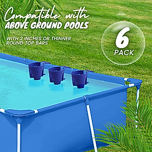 TonGass (6-Pack) Poolside Cup Holders (Blue) - Compatible with Above Ground Pools with 2 Inches or Thinner Round Top Bars - Strong and Durable Easy to Use Clip-On No-Spill Cup Holders