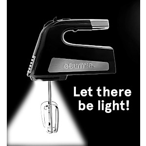 Gourmia GHM2530 Illuminating Electric Hand Mixer with 6 Speeds + Turbo Mode - Powerful 300-Watt Motor - Integrated LED Spotlight - Includes Beater Whisks & Dough Hooks