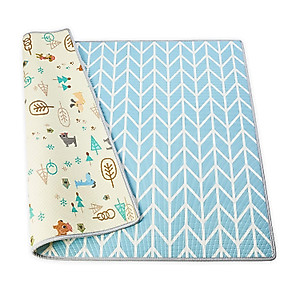 Angelbliss Play Mats for Babies - Haute Collection - Play Mat for Infants – Non-Toxic Baby Rug – Cushioned Baby Mat Waterproof Playmat – Reversible Double-Sided Kindergarten Mat (Medium - Blue)