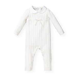 Hope & Henry Layette Long Sleeve Cable Romper with Peter Pan Collar