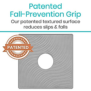 Vive Shower Mat - 22" by 22" Square Non Slip Large Bath Mat for Bathtub - Patented Design - Suction Cup Traction Skid Pad for Stalls Floors Tub - Textured Rubber with Drain Hole