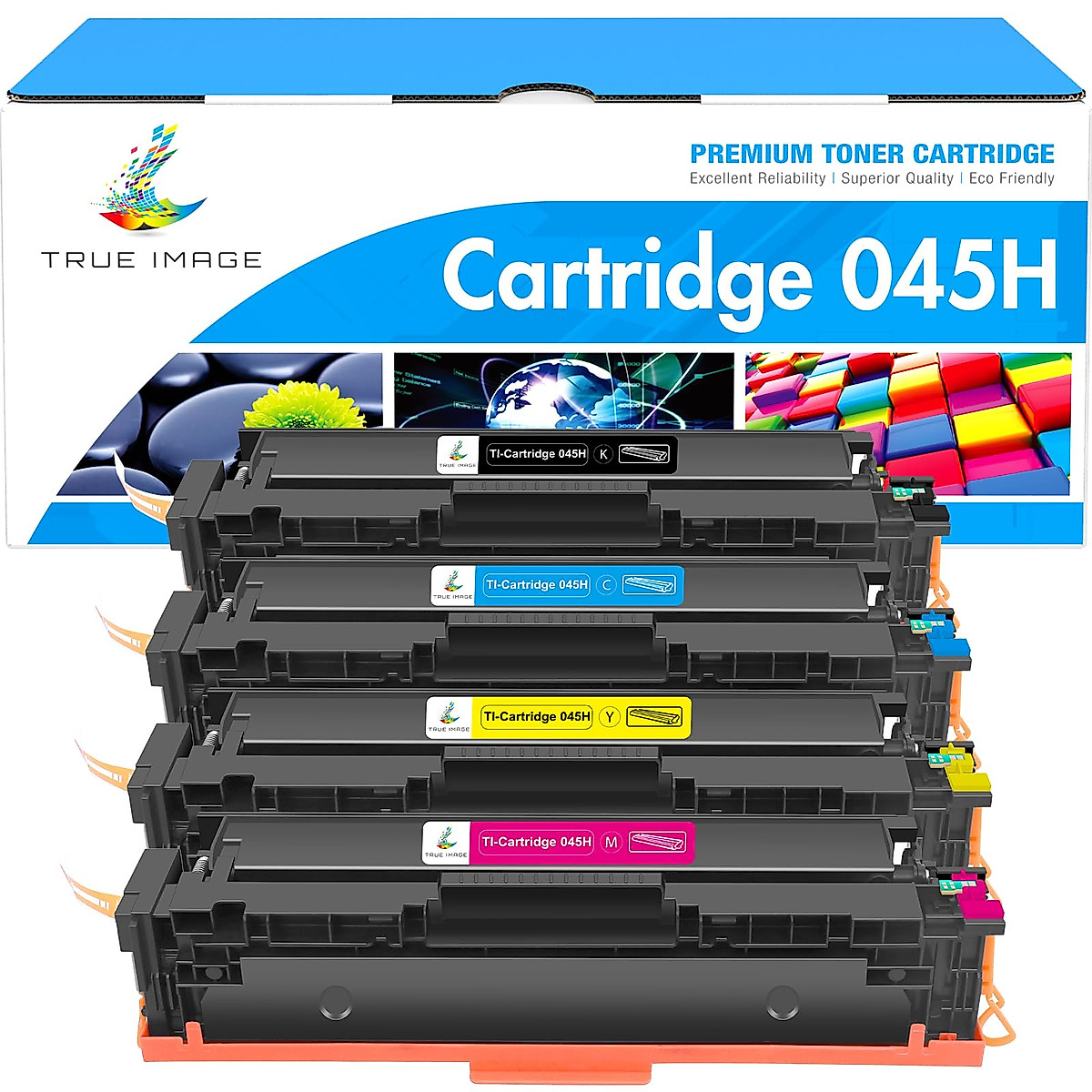 TRUE IMAGE Compatible Toner Cartridge Replacement for Canon 045 045H MF634Cdw Toner Canon Color ImageCLASS MF634Cdw MF632Cdw LBP612Cdw MF632 LBP612 Ink Printer (Black Cyan Yellow Magenta, 4-Pack)