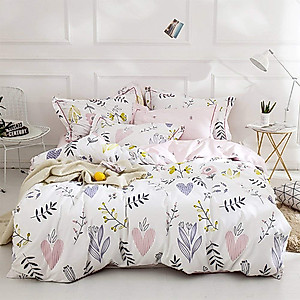 Fresh Flower Print 4 PCS Bedding Set 【1 Queen Duvet Cover + 2 Standard Pillowcases + 1 Queen Fitted Sheet】