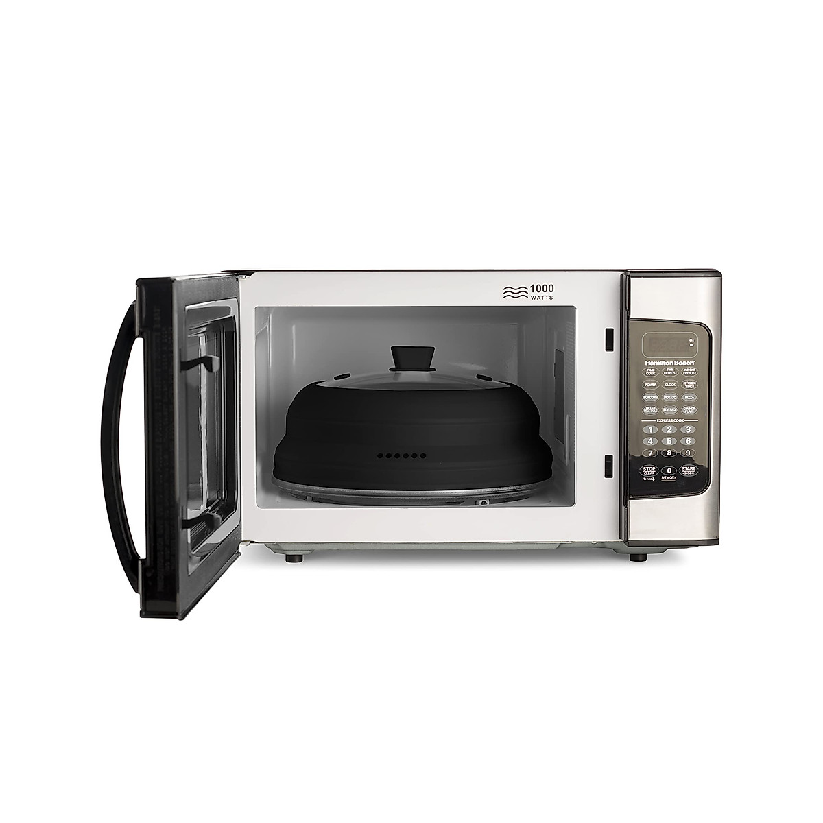 Godinger Microwave Splatter Cover, Microwave Cover for Food, Collapsible Plate Lid with Easy Grip Handle, Safe Tempered Glass and Silicone, Pot, Splatter Cover Guard - Large 12”