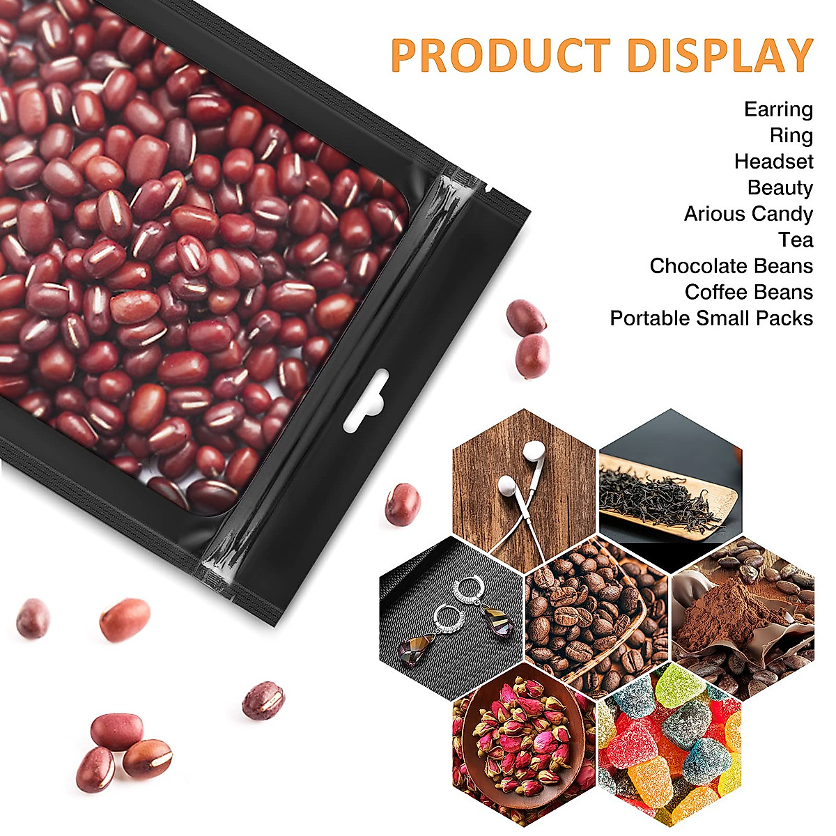 LODROC 100 Pieces Resealable Mylar Ziplock Bags with Clear Window - 5.5x7.8 Inches Smell Proof Bag Coffee Beans Packaging Pouch for Food Self Sealing Storage Supplies Jewelry Electronics Party, Black