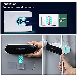 Mop and Broom Holder,Broom and Dustpan Hanger Holder Wall Mount Waterproof Heavy Duty Self Adhesive Gripper No-Drilling,Space Saver Tool Organizers For Kitchen,Garage,Bathroom,Laundry Room (Black)