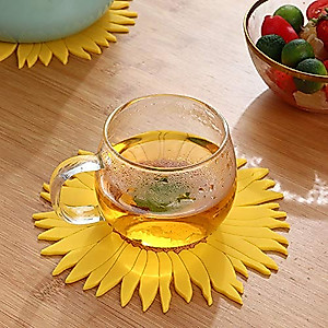 Set of 4 Silicone Trivets for Hot Pots and Pans Hot Dishes Mats Non-Slip Heat Resistant Pads for Table & Countertop Sunflower Coasters Kichen Decor