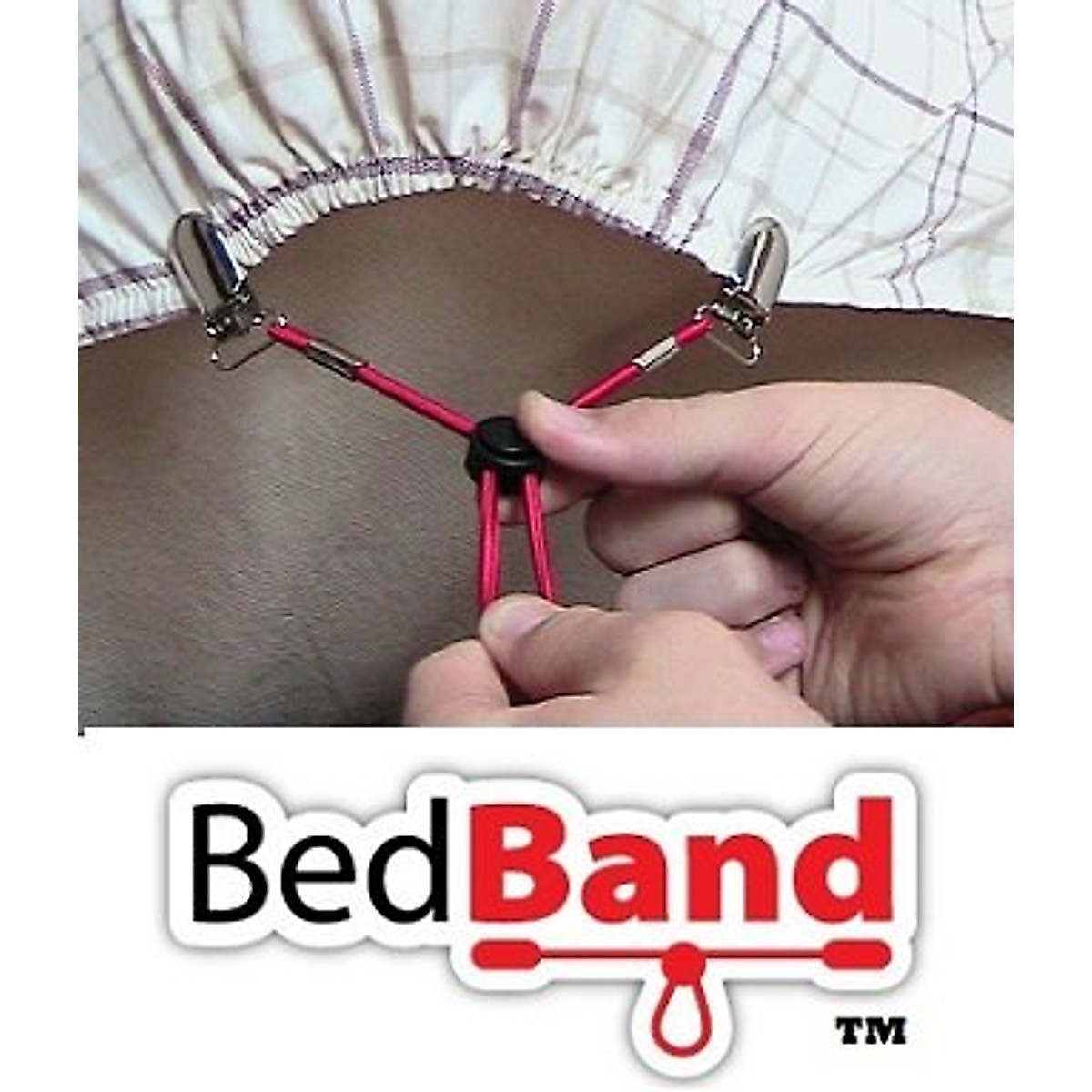 Bed Band Not Made in China. 100% USA Worker Assembled.. Bed Sheet Holder, Gripper, Suspender and Strap. Smooth any Sheets on any Bed. Sleep Better. Patented.,Black,1 Pack (4 Bands)