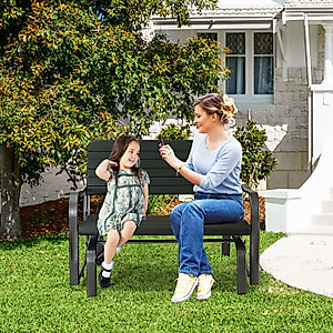 Tangkula Outdoor Glider Bench, Porch Glider Loveseat Swing Bench with w/Steel Frame, 2-Seat Rocking Chair for Porch, Garden, Backyard, Lawn (Dark Green)