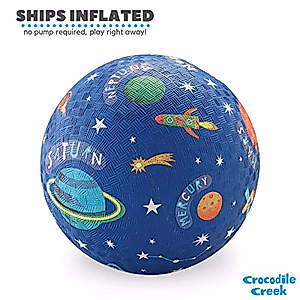 Crocodile Creek - Solar System Rubber Playground Ball - Ships Inflated, PVC-Free, Durable Design for Outdoor Games, 4 Square, Kickball and Active Sports, for Kids Ages 3 Years and Up, 5” Size, Blue