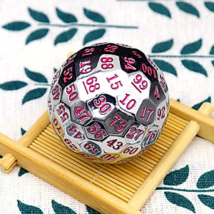 Haxtec D100 Metal Dice 100 Sided Glow in The Dark DND Dice Dungeons and Dragons Pathfinder RPG-Silver Glowing Red Numbers