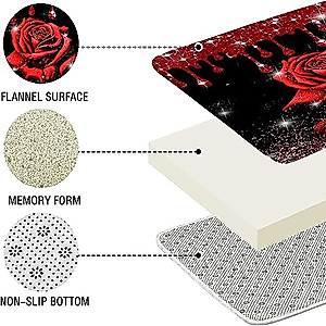 Red Rose Bath Mat Modern Fashion Black Art Dreamy Elegant Ladies and Girls Microfiber Memory Foam Bathroom Decor Mat 17.7X29.5 Inch