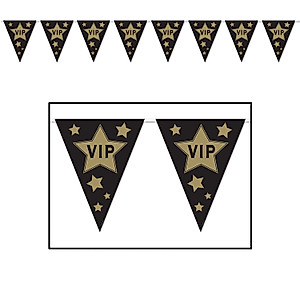 VIP Black & Gold Hollywood Red Carpet Awards Night Party Decorations for Birthday Retirement Graduation Door Cover Hanging Whirls Pennant Banner Bundle Pack Set Kit