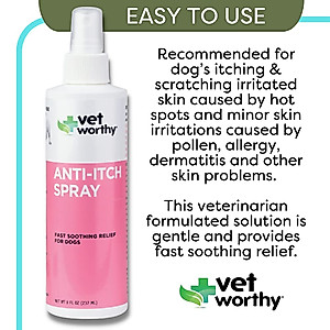 Vet Worthy Anti-Itch Spray for Dogs - Soothing and Fast-Acting Anti-Itch Spray for Dogs (8 oz)