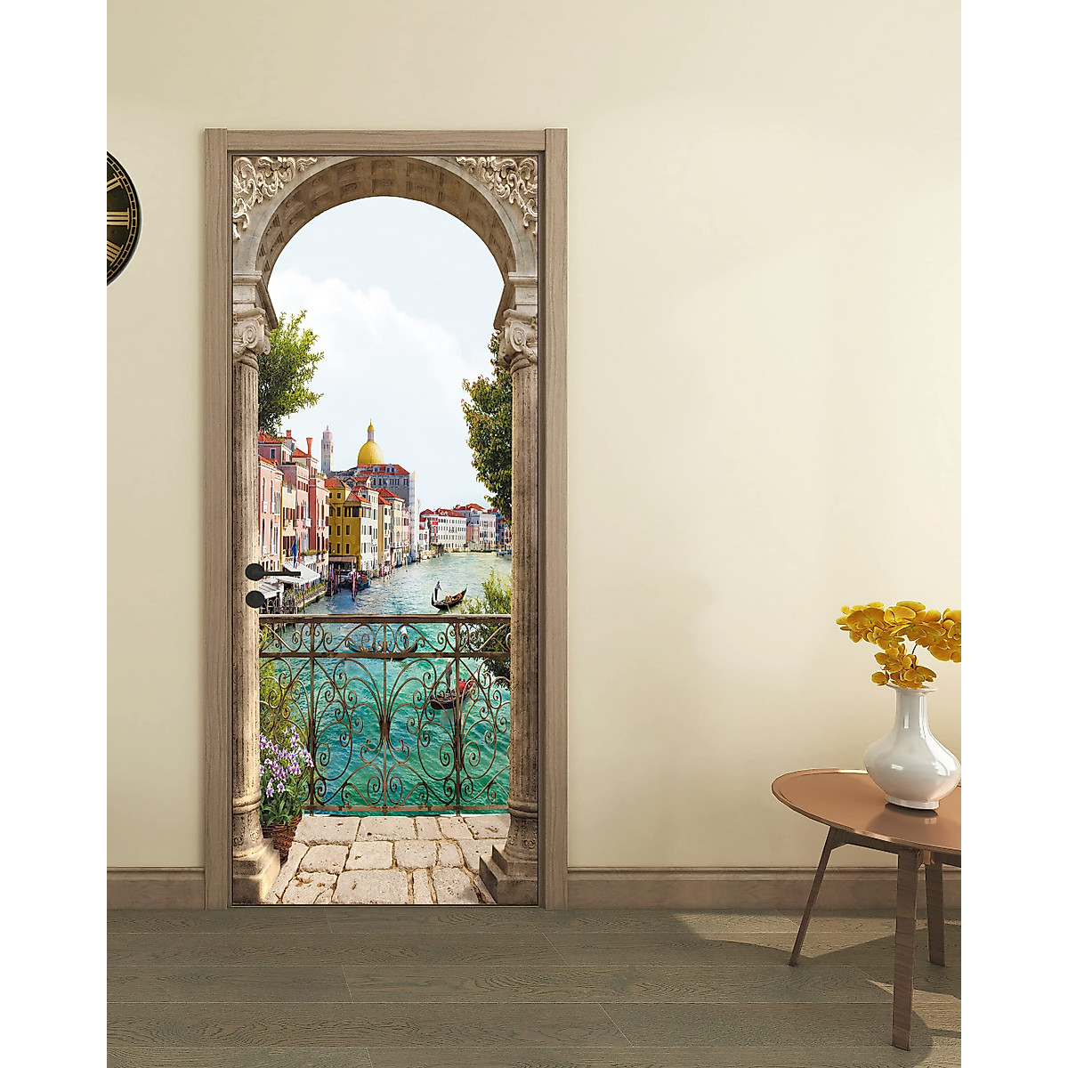 FLFK Door Sticker - Door Mural Peel and Stick, Removable Self-Adhesive Italian Water City Door Wallpaper for Home Decor, 30.3 "W x 78.7 "L, Set of 2 Sheets