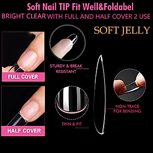 UNA GELLA Round Almond Fake Nails Clear Medium 216 pcs Oval Nail Tips Almond Oval Press on Nails for Full Cover Acrylic Almond Oval Nails French False Nails 12 Sizes False Soft Gel Tips