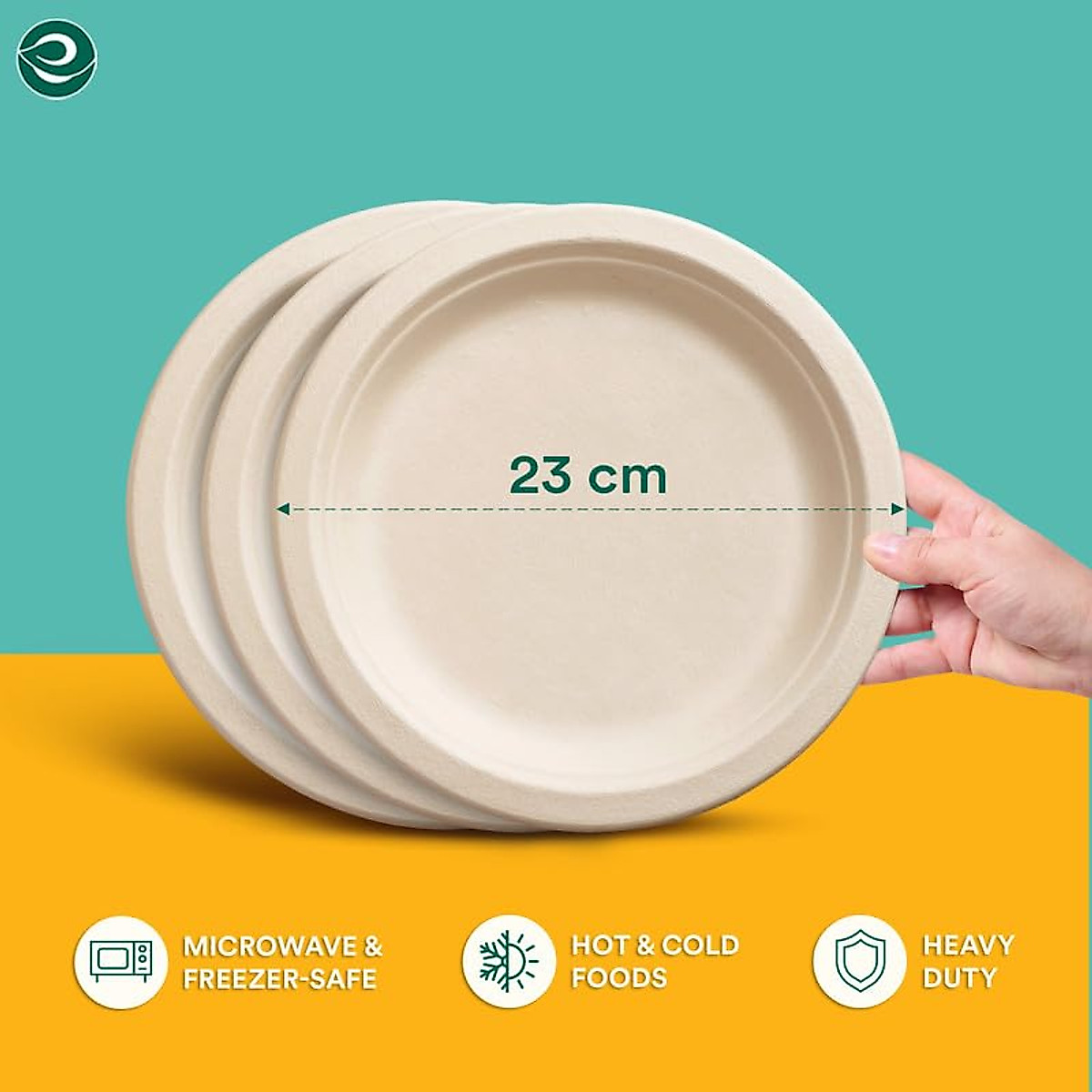 ECO SOUL 100% Compostable 9 Inch Paper Plates 100 [9", 100-Pack] Disposable Eco-Friendly Biodegradable Dinner Plates | Party, Wedding, Event Plates