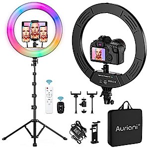 RGB Ring Light 18 inch with Tripod Stand (2700-7000K) for Phone Camera iPad Selfie Live Stream YouTube TikTok Video Shooting Best Lighting Atmosphere Ringlight (18 inch)