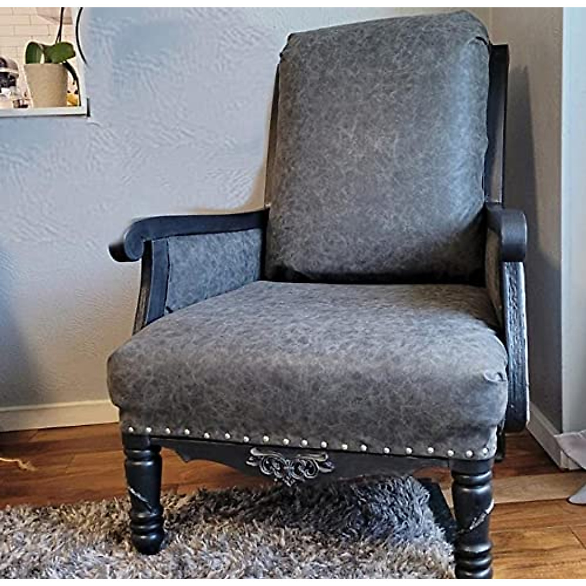 NAT Leathers | Gray Distressed Crazy Horse Oily Faux Vegan Leather PU (Peta Approved Vegan) | 1 Yard (36 inch x 54 inch Wide) Cut by Yard Pleather 0.9 mm Upholstery | Gray Distress 36"X54"