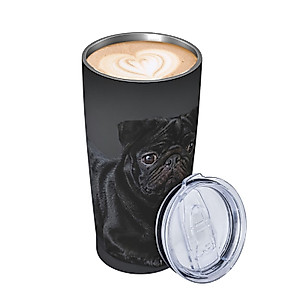 Black pug 20oz Tumbler Stainless Steel Vacuum Insulated Double Wall Travel Tumbler, Durable Insulated Coffee Mug, Thermal Cup With Lid and Straw for Hot & Cold Drinks