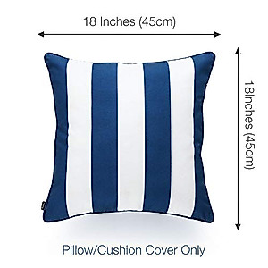 Hofdeco Outdoor Patio Decorative Throw Pillow Cover Weather Water Resistant Canvas Navy Blue Stripes 18"x18" Set of 2