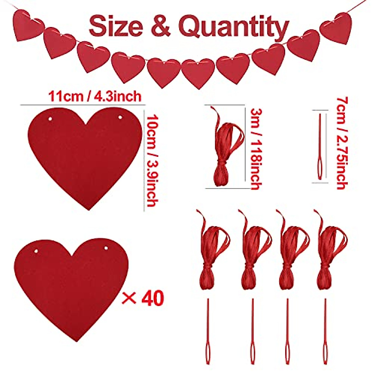 4 Packs Heart Garland Decorations for Valentines Decor Valentines Heart Felt Banner for Valentines Decorations, Anniversary, Wedding, Engagement Party Home Decor