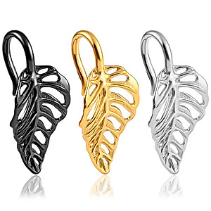 DOEARKO 2PCS Fashion Leaves Ears Gauges Hanger Ear Plugs Body Piercing Tunnels 316 Stainless Steel Hypoallergenic Body Jewelry (For Lobe in 6G (4mm) or Larger, Silver)