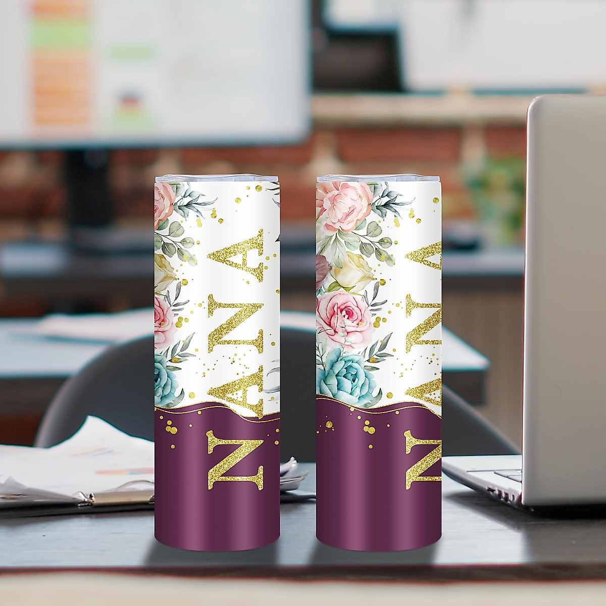 MoYueno Grandma Mug, Slim Grandmother Tumbler, Nana Skinny Tumbler with Lid & Straw & Brush, Grandma Cup, Gift for Grandmother, Present for Mimi for Birthday, Nana Cup, Gifts for Mothers Day, 20 Oz