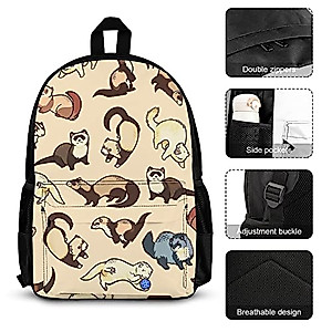 Supdreamc 3 Piece Rucksacks Hairy Ferret Art Camping Outdoor Backpack Sets - Large Capacity Multipurpose Carry On Bag+Lunch Bag+Pencil Case