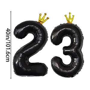 YFHVJTKO 40 Inch Number 23 Black Crown Balloon Set,23th Celebration Decorations for Happy 23th Birthday Party Wedding Bridal Shower Engagement Photo Shoot Anniversary Decoration, Black 23 Balloon