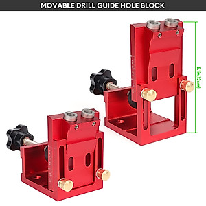Newruiheng Pocket Hole Jig Tool Kit for Carpentry, Pocket Hole Drill Guide Jig Set for 15° Angled Holes, Portable Wood Pocket Hole Screw Clamp System for Woodworking (Red)
