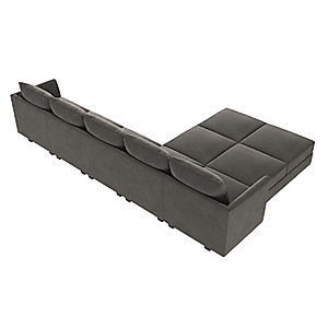 HONBAY Reversible Modular Sofa Couch with Chaise L Shaped Sectional Sofa Oversized Velvet Modular Sofa Sleeper with Storage Seats, Grey