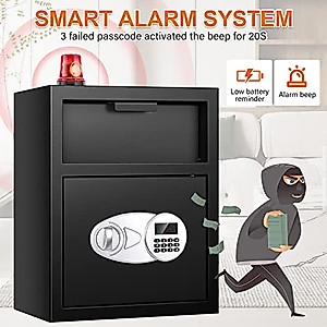 2.8 Cuft Depository Safe with Drop Slot, Anti-Theft Cash Drop Safe with Digital Keypad, Heavy Duty Money Drop Box with LED Display, Drop Safe for Business Mail Church