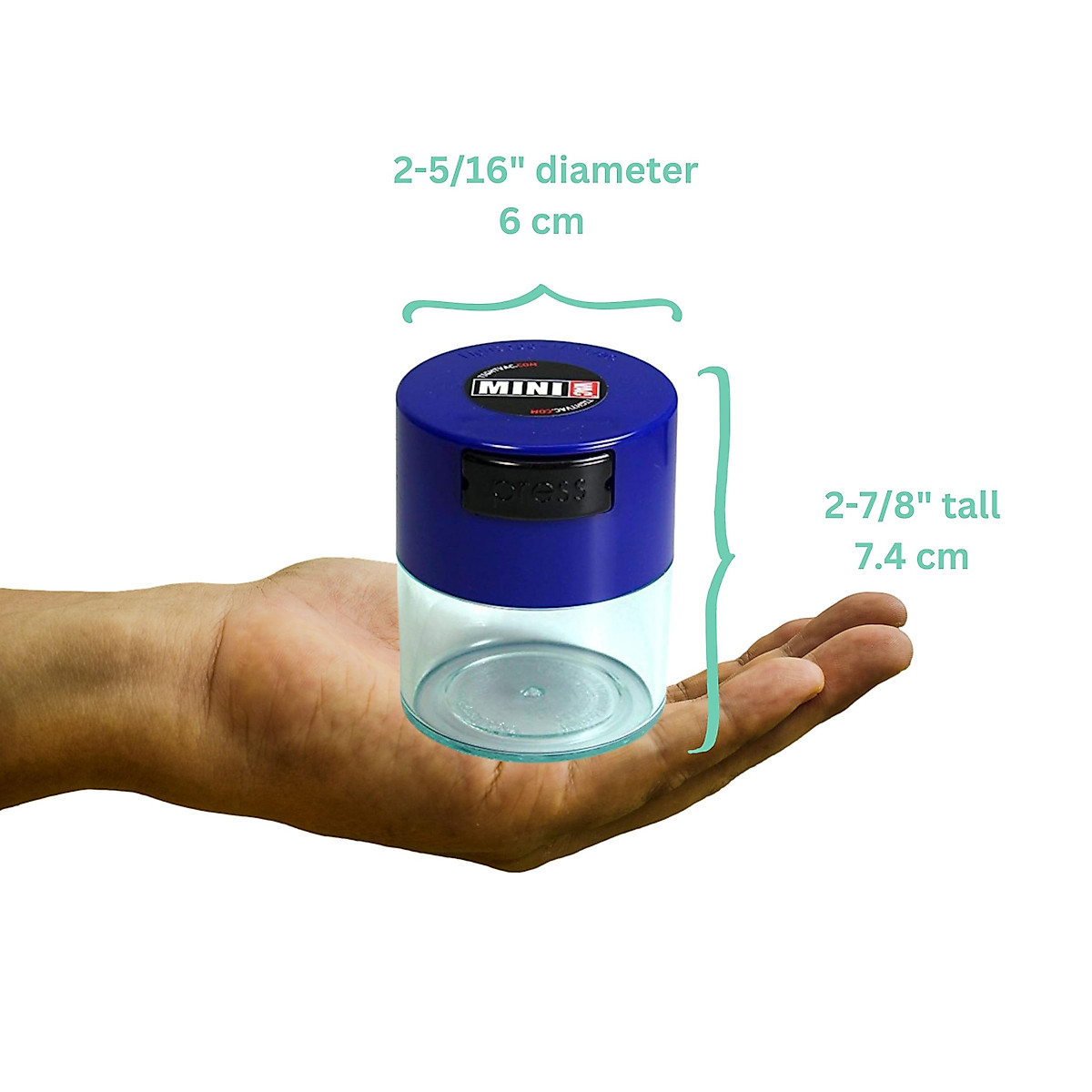 Minivac - 10g to 30 gram Vacuum Sealed Container - Dark Blue Cap & Clear Body
