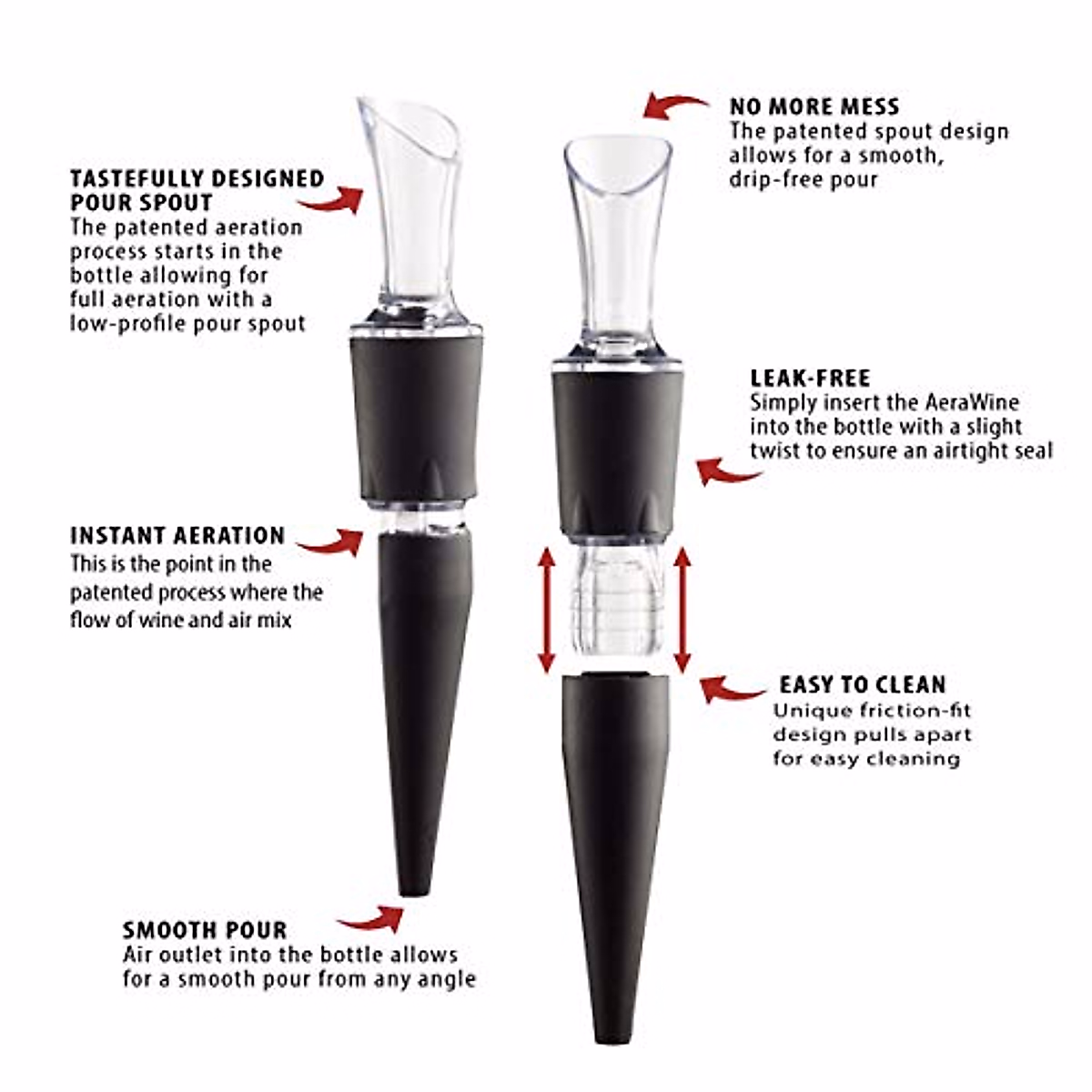 AeraWine 2-Pack Patented Bottle-top Wine Aerator and Pourer - 100% MADE IN THE USA