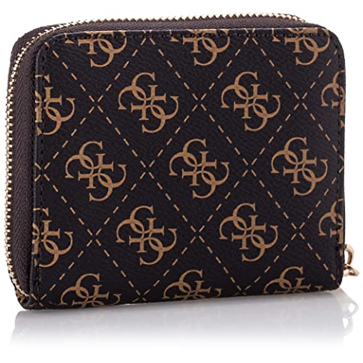 GUESS womens Laurel Small Zip Around Wallet, Brown Logo, one size US